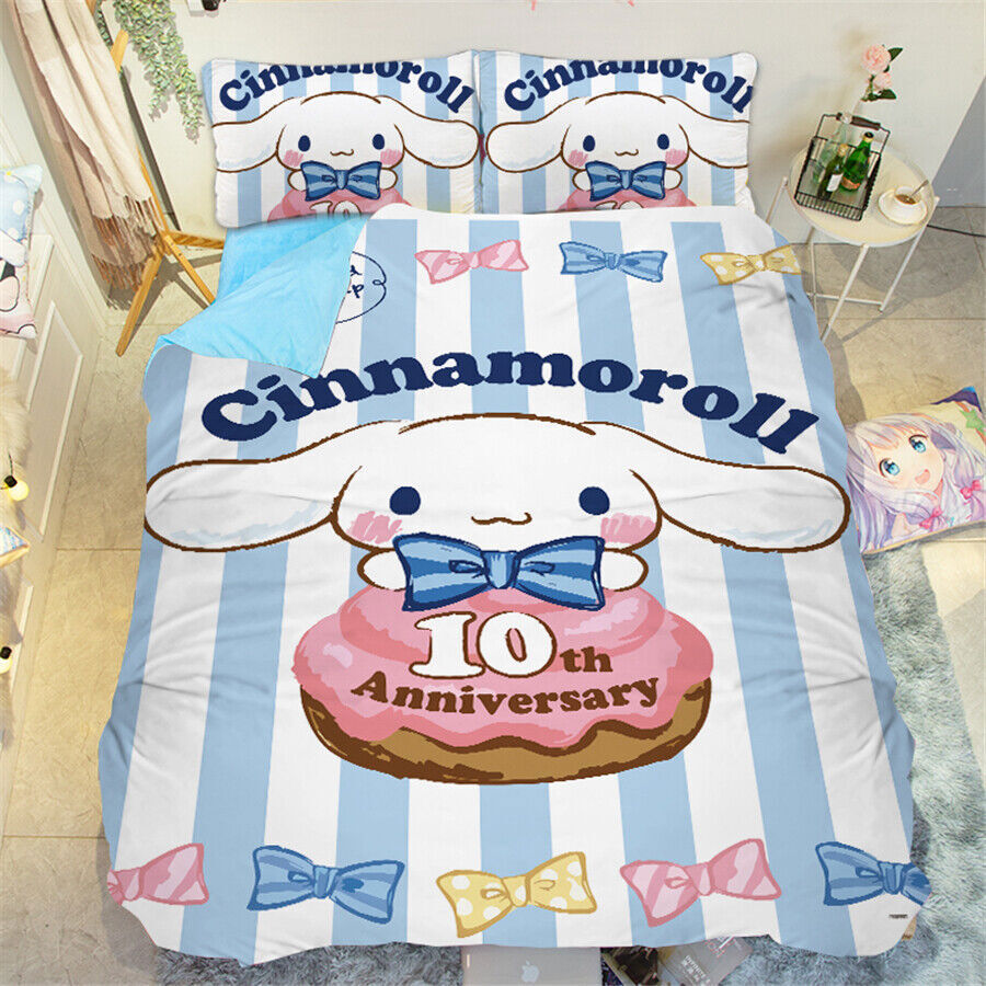 Cinnamoroll Cartoon Duvet Cover Bed Sheet Pillowcase Set for Twin Queen ...