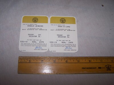1975 BOY SCOUT Identification Cards DECATUR ILLINOIS Donald Jenkins ...