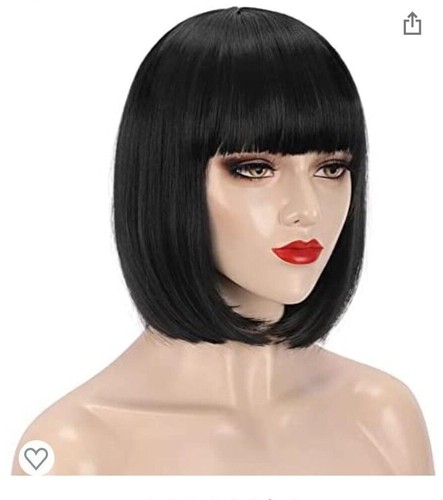 Black Short Bob Wig Straight Black Bob Wig with bangs, 12 inch Straight ...