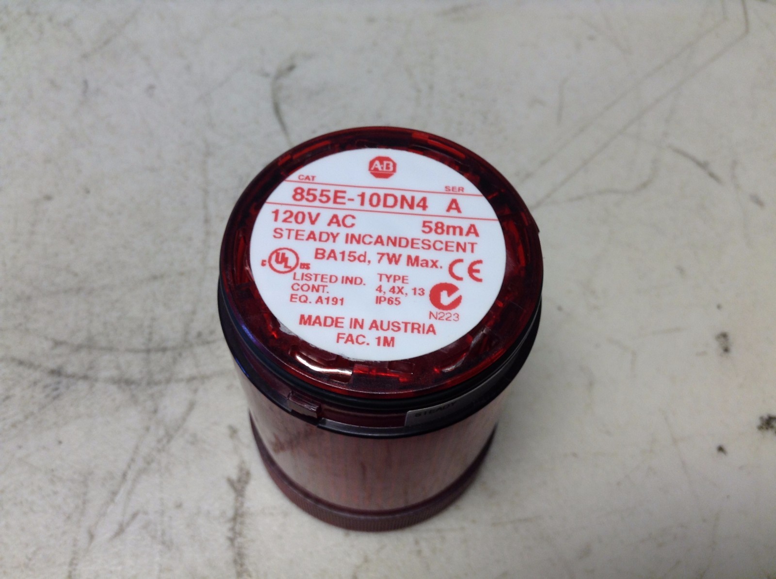 Allen Bradley 855E-10DN4 Red Stack Light 855E10DN4 855E 120 VAC (TBI ...
