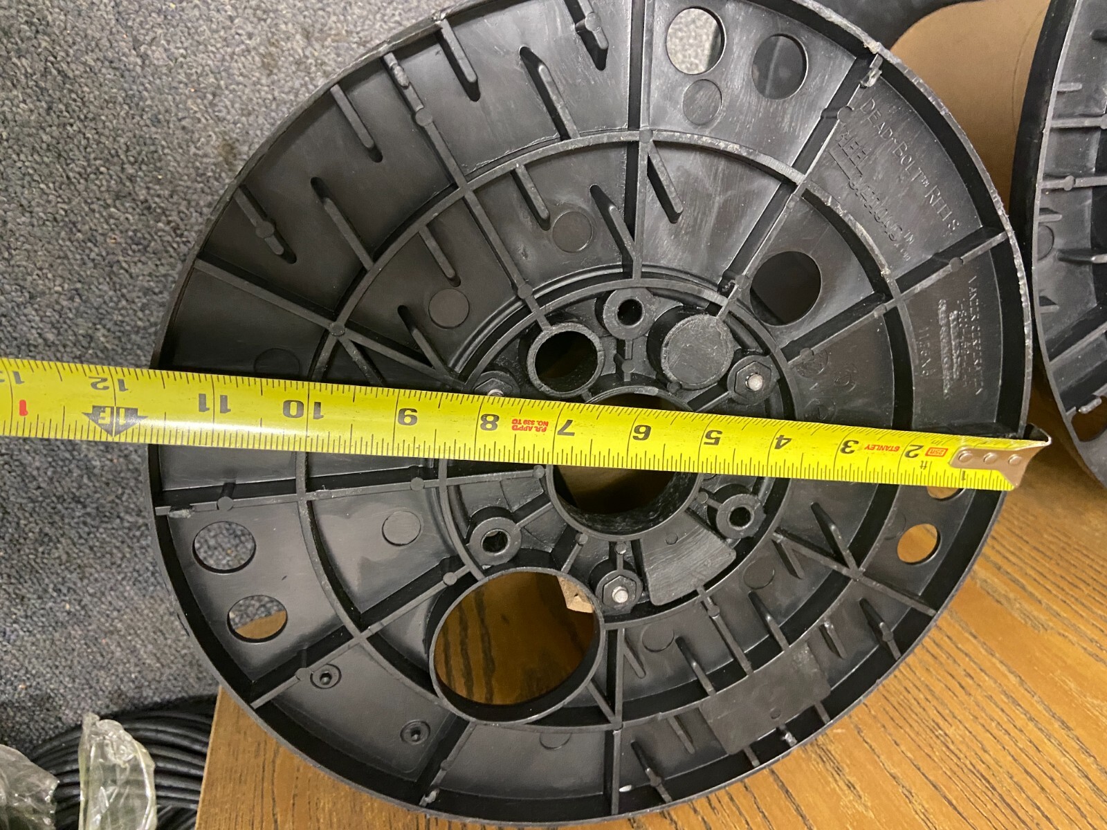 (2) 12 1/2 X 11 1/2 inch Black Plastic cable reel wire spool holds 500 ...