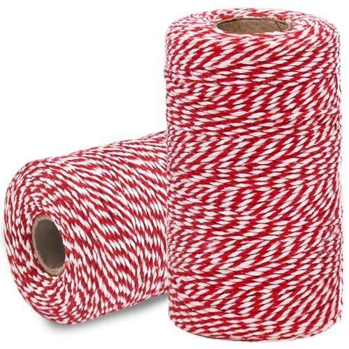 Red and White Cotton Twine 656 Feet x 2 Roll, Durable Bakers Twine ...