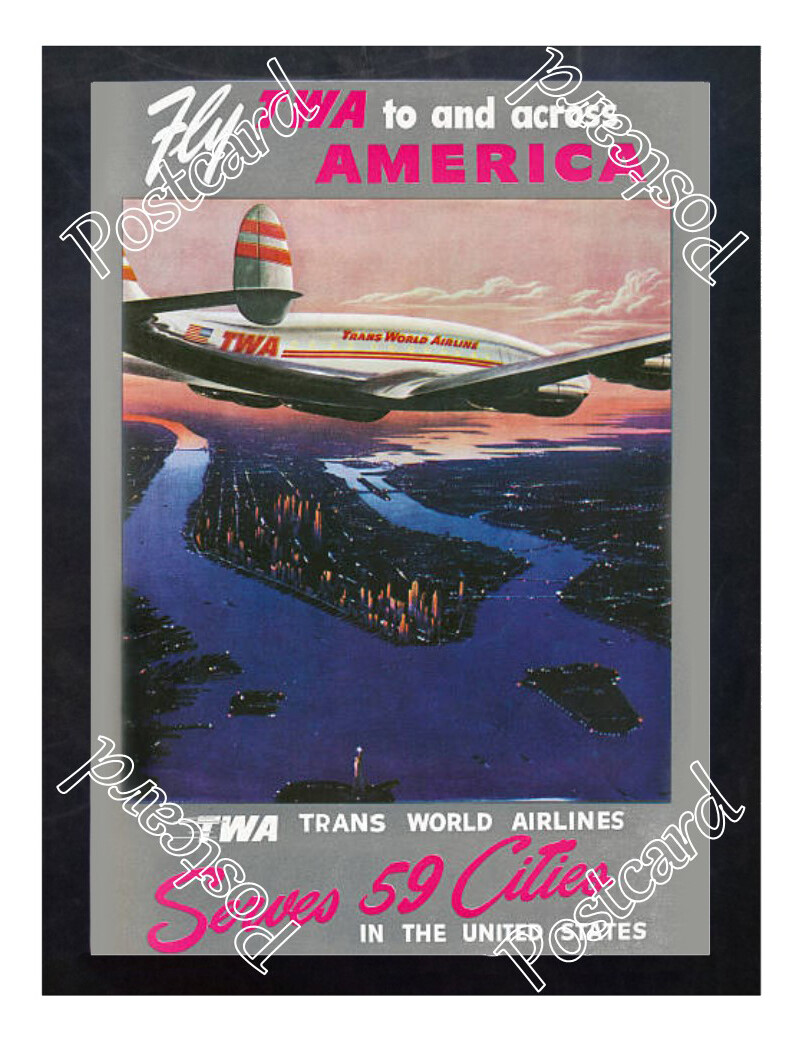 Historic TWA flights to and across America, 1950 Advertising Postcard ...