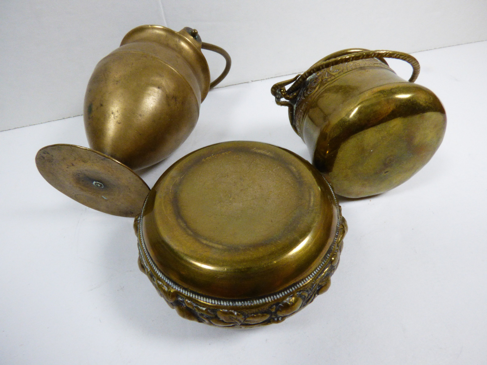 Vintage lot of 3 Italian Miniature Brass urn bucket round trinket ...