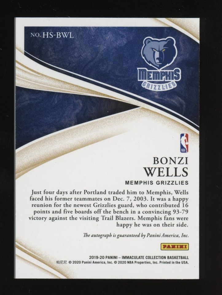 2019-20 Panini Immaculate Collection Bonzi Wells Heralded Signatures ...
