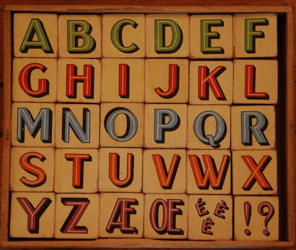 ANTIQUE WOODEN ALPHABET BLOCKS LETTERS NUMBERS ANIMALS~ CHILD VINTAGE ...