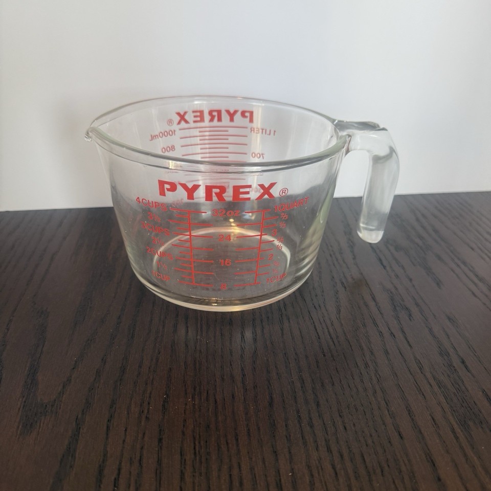 Pyrex 4-Cup D Handle 532 Glass Measuring Cup 1-Quart USA Red Lettering ...