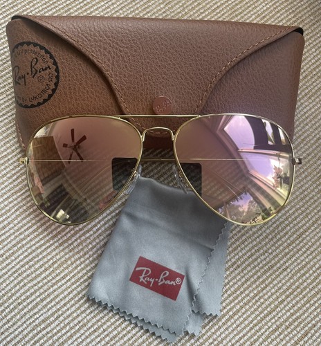 Ray Ban Aviator Gold Frame/ Light Pink Mirrored 62mm | eBay