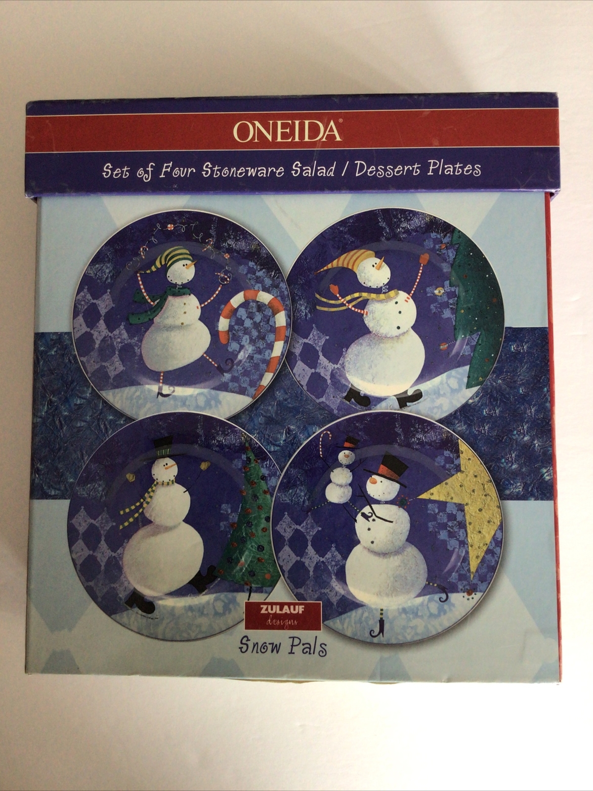 Oneida Snow Pals Christmas Stoneware Salad/Dessert Plates, Set Of 4 | eBay