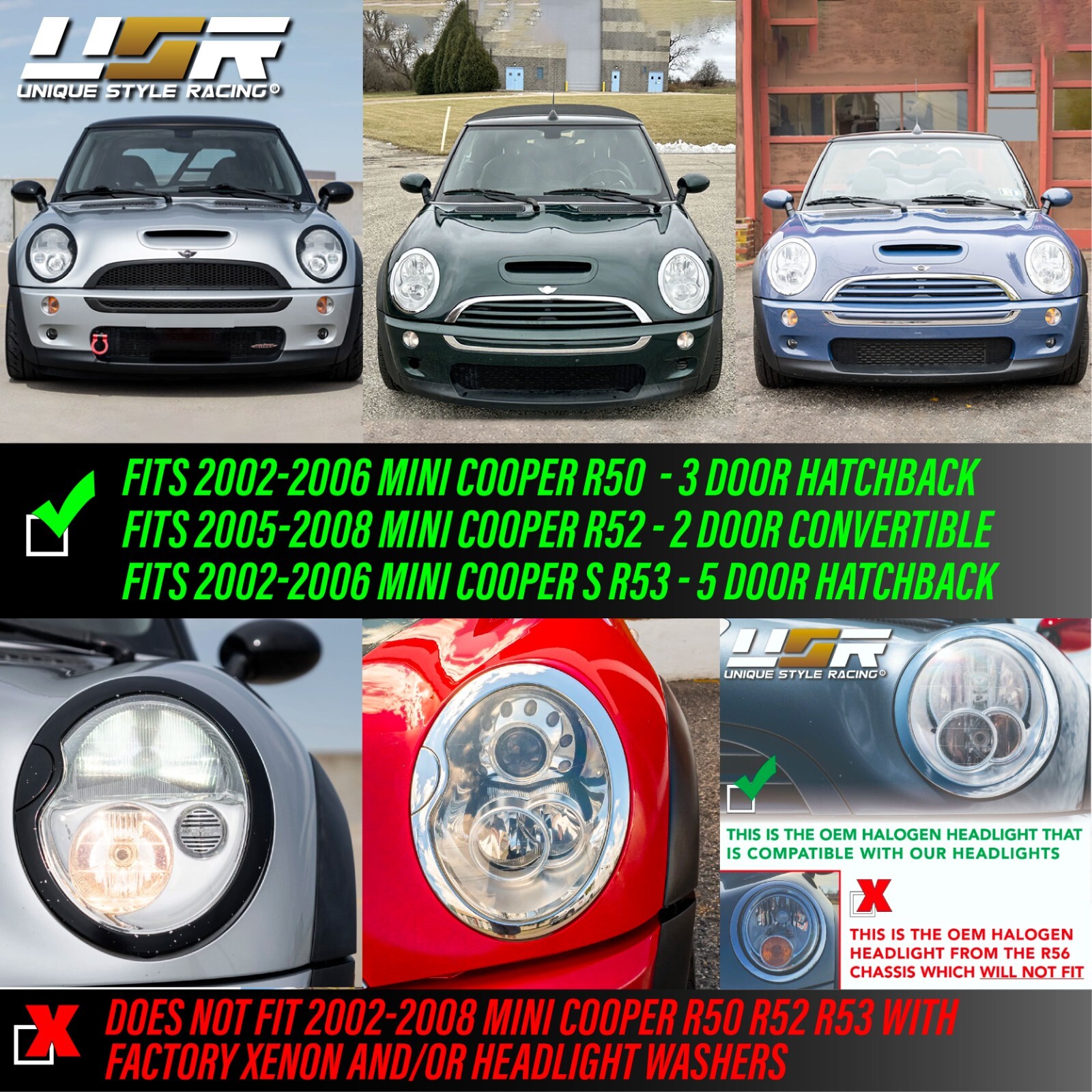 DEPO Black Headlights Pair For 2005-2008 Mini Cooper R50 R52 R53 ...