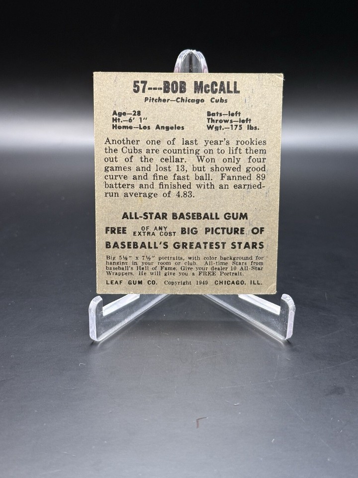 1948 Leaf Bob McCall #57 VG VG+ Chicago Cubs Free Ship | eBay
