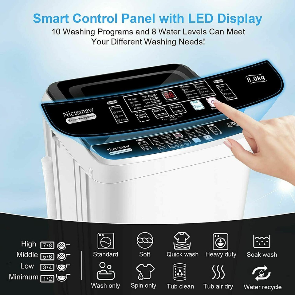 17.6lbs 2 IN1 Auto Washing Machine Set Portable Compact Laundry washer ...