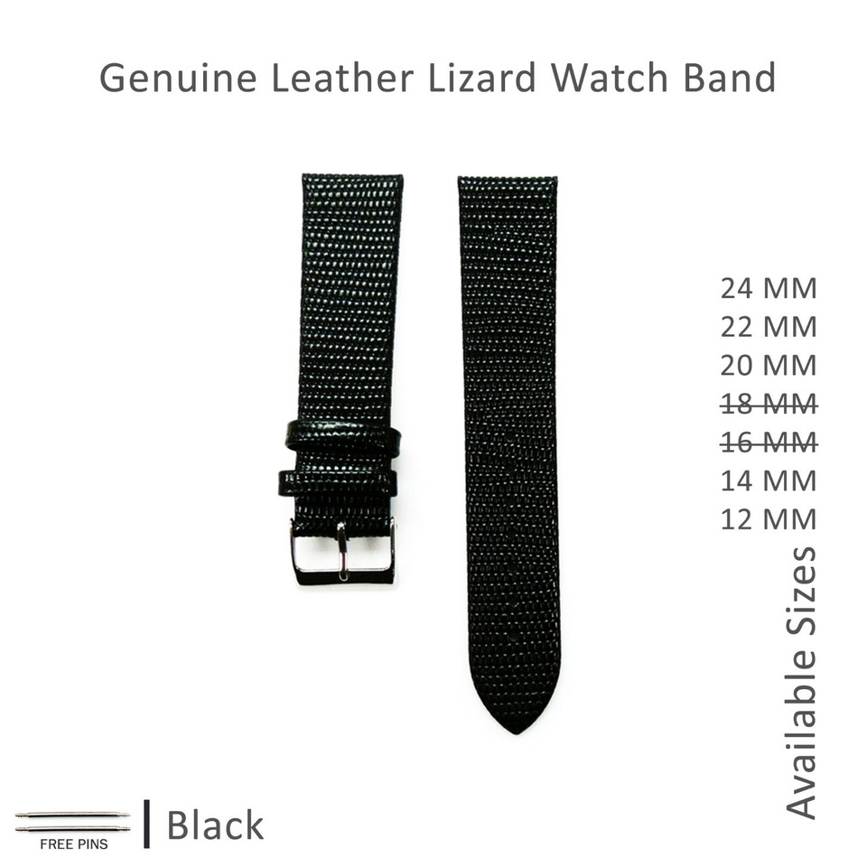 Watch Bands Flat Genuine Leather Lizard Grain 12MM to 24MM 8 Colors ...