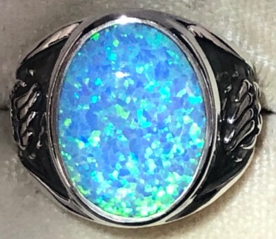 Powerful Bear Claw Paw Men's Opal Signet Ring Semi-black blue Sterling ...