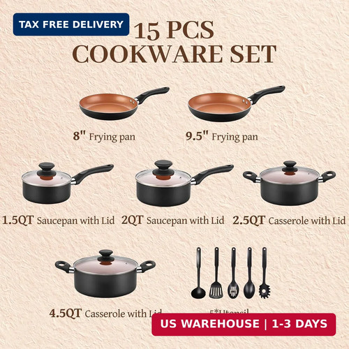 15PCS Ceramic Pots and Pans Set Nonstick - Induction Cookware Set | eBay