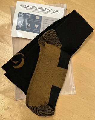 New Alpha Sole Black Compression Socks Copper Knee High Anti Fatigue ...