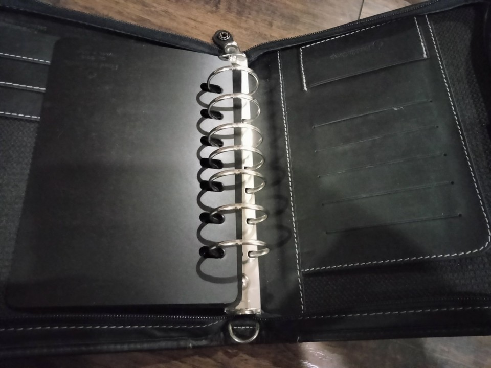 Franklin Covey Black Nappa Leather Planner Organizer 6 Ring Zip Vtg Usa ...