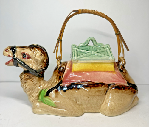 Vintage 1920's-1950's Unique Camel Ceramic Teapot w/Bamboo Handle Made ...