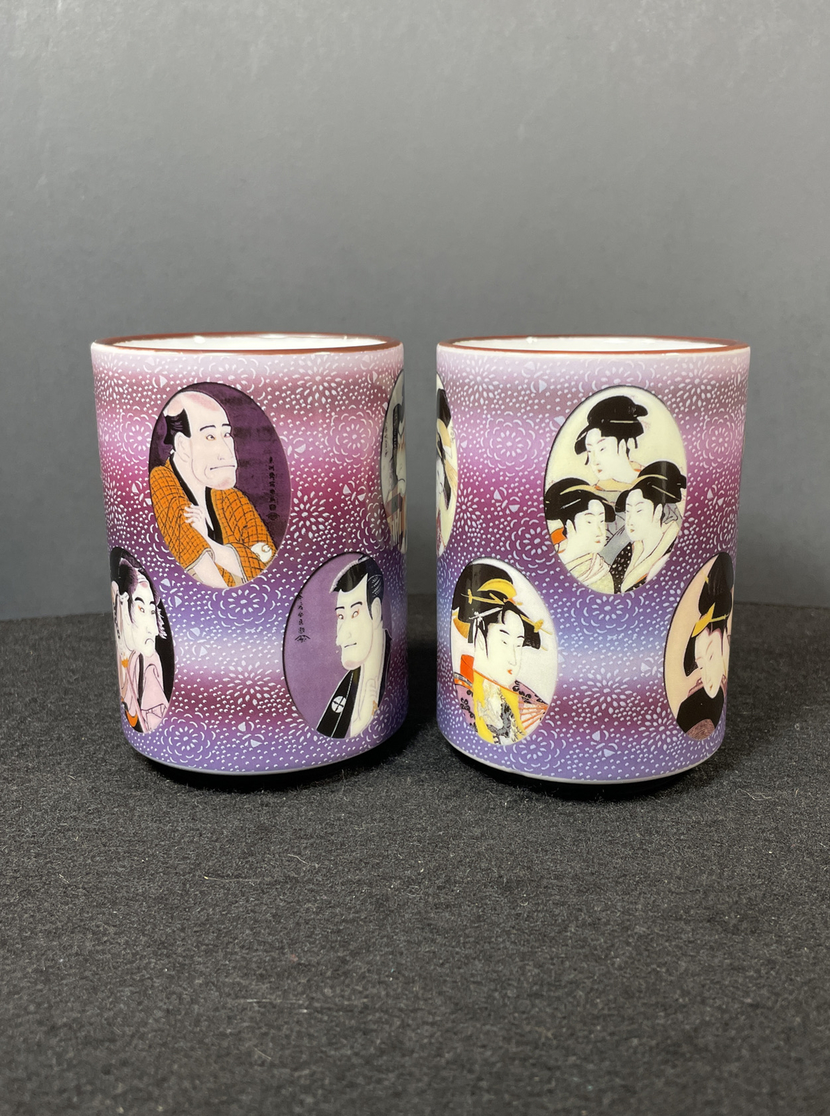 Kabuki Theater Japanese Saki or Tea Cups Samurai Warriors Geisha Girls ...
