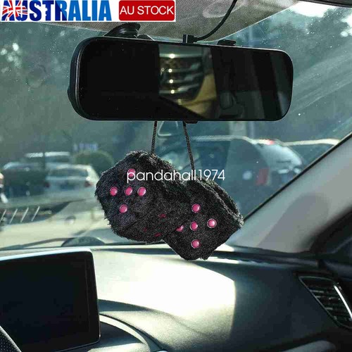 1 Pair Auto Pink Fuzzy Dice Front Car Plush Hanging Rearview Mirror ...