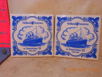 HOLLAND AMERICA LINE SS STATENDAM III 1929 TO 1940 TILES PAIR - NO ...