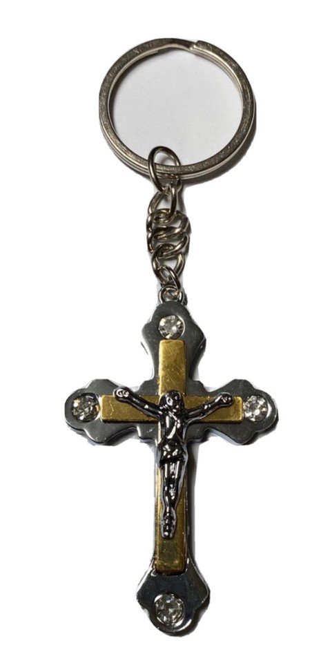 2 Pcs. Jesus Cross Silver/Gold Metal Keychain Religious God Keyring ...