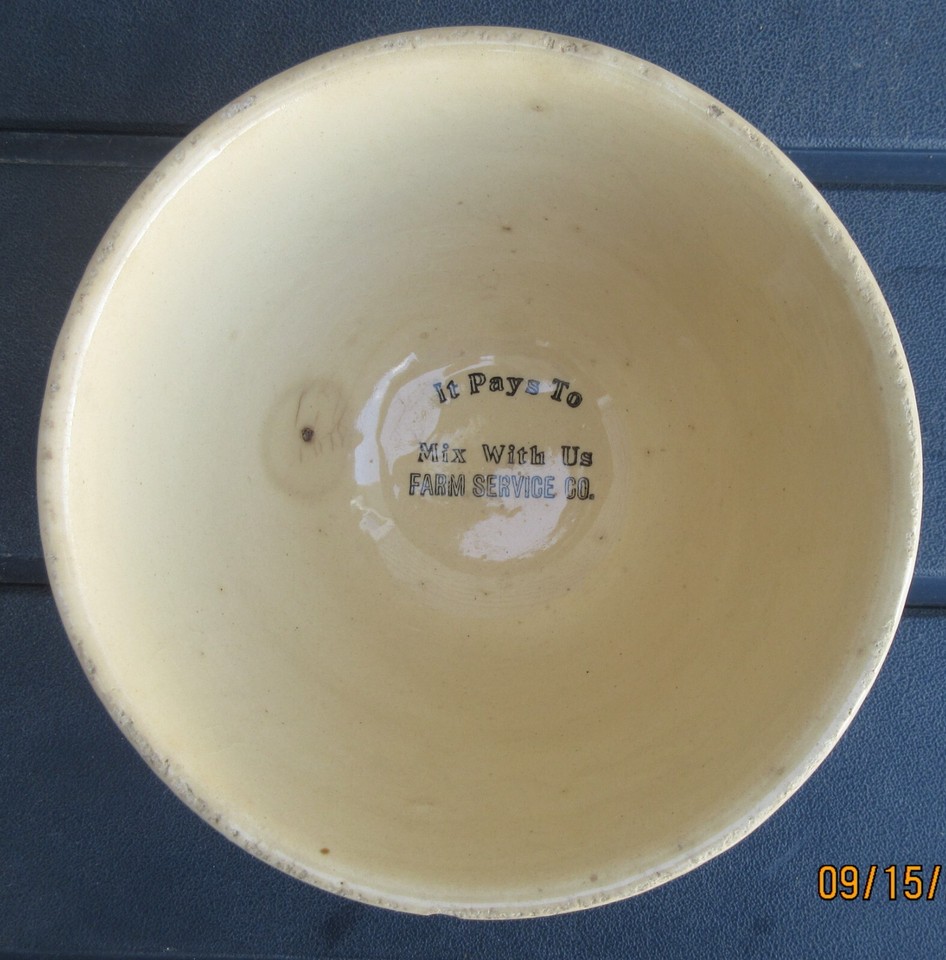 Vintage Farm Service Co. Watt Pottery Bowl Pink and Blue Band #6 ...