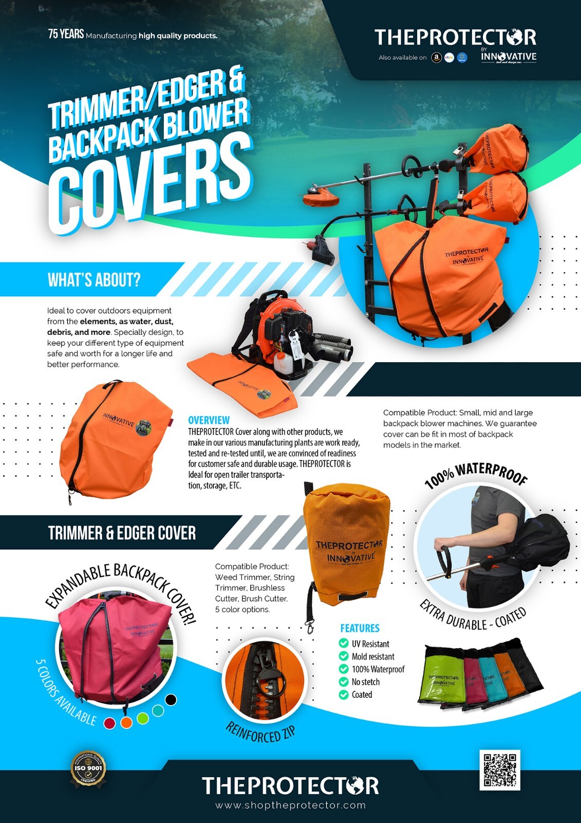 Backpack blower cover, Teal Leaf Blower cover, waterproof cover, (x1 ...