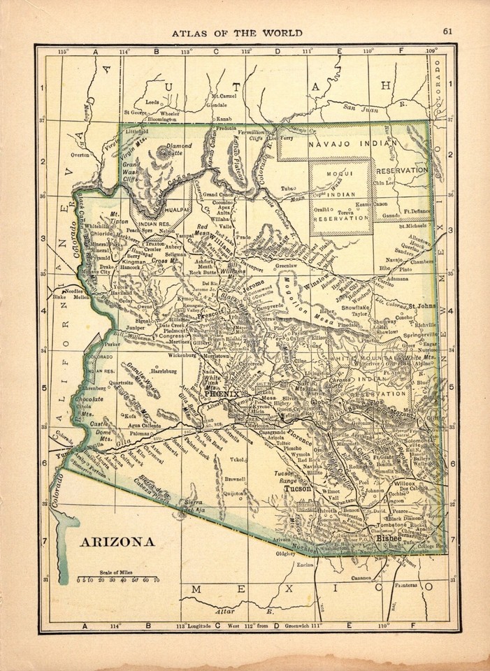 1911 Antique Map of Arizona Small Vintage Arizona State Map Wall Decor ...