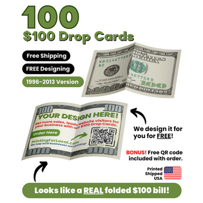100 $100 Bill Money Drop Cards Printed, Marketing Cards, Business Cards ...
