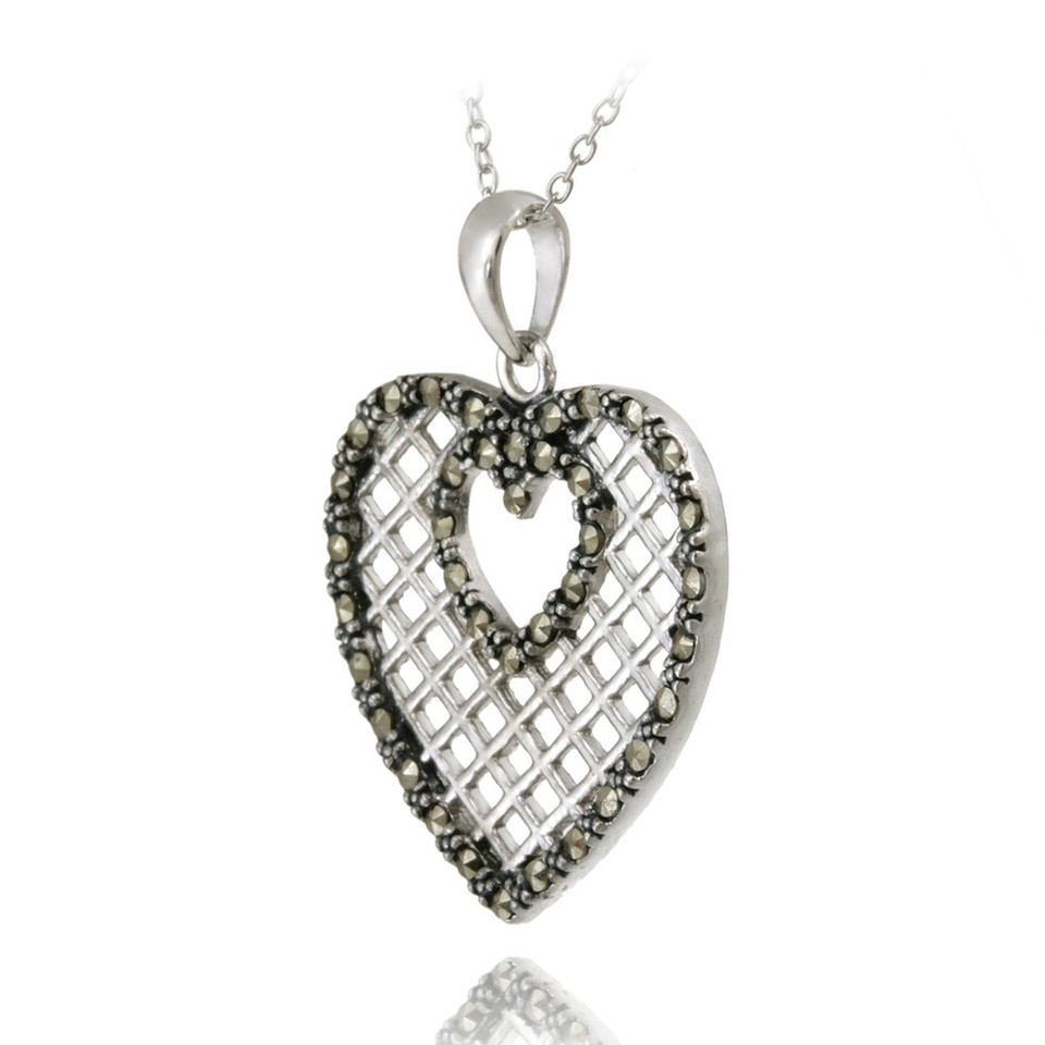 925 Silver Marcasite Heart Pendant, | eBay