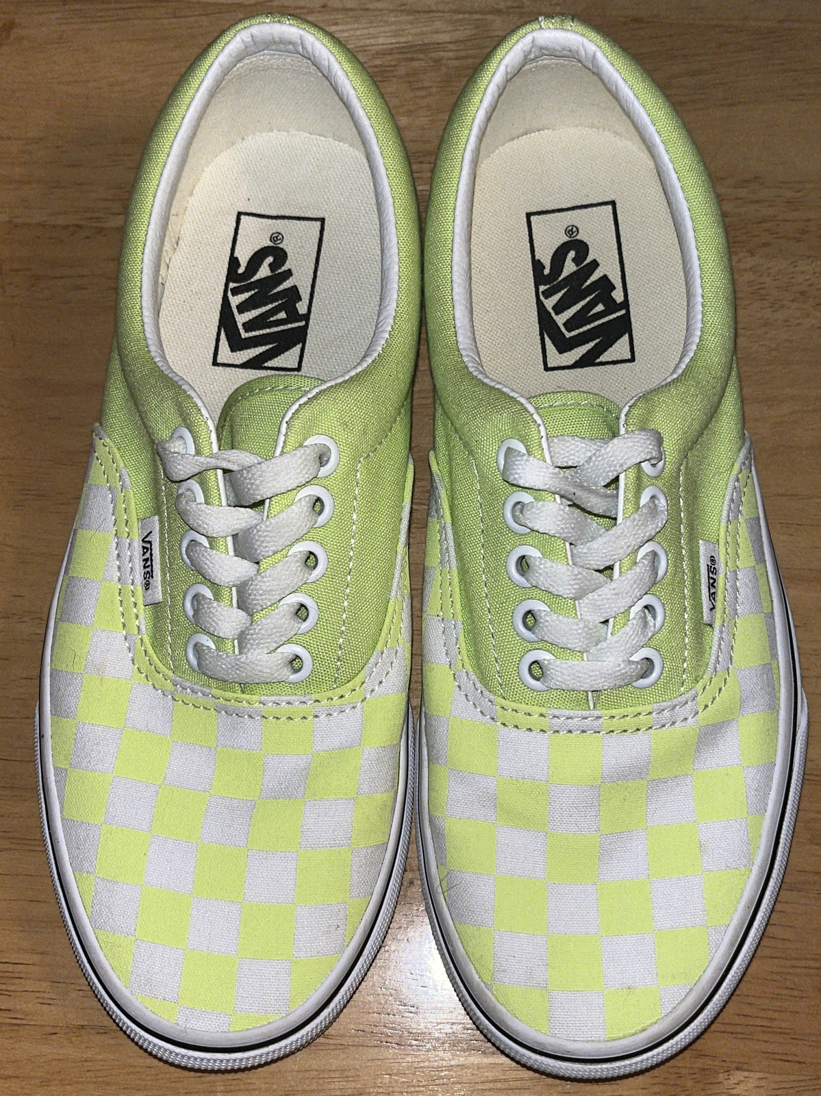 VANS LIME GREEN WHITE CHECKERED CHECK PLAID women Sne… - Gem