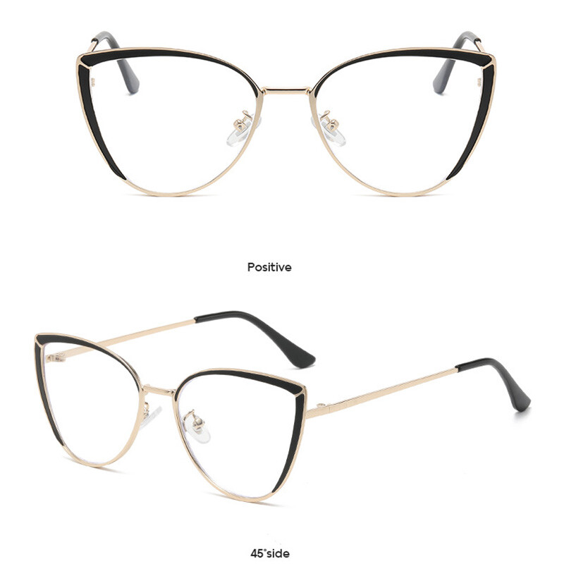 Metal Cat Eye Anti-Blue Light Eyeglasses For Women Clear Lens Glasses ...