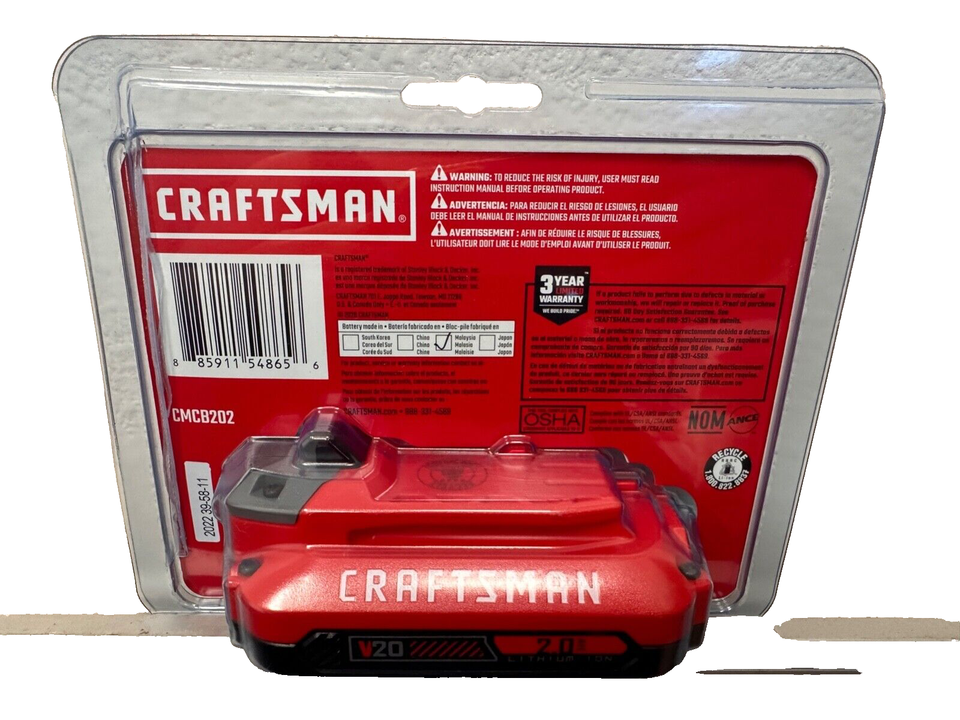 CRAFTSMAN OEM Original CMCB202 Lithium Ion V20 2.0AH Battery FREE ...