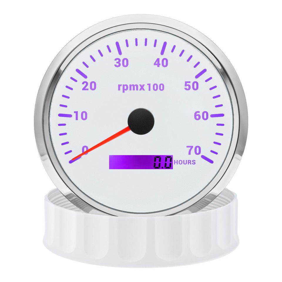 110mm White Tachometer 0-7000RPM With Hourmeter Gauge Waterproof for ...