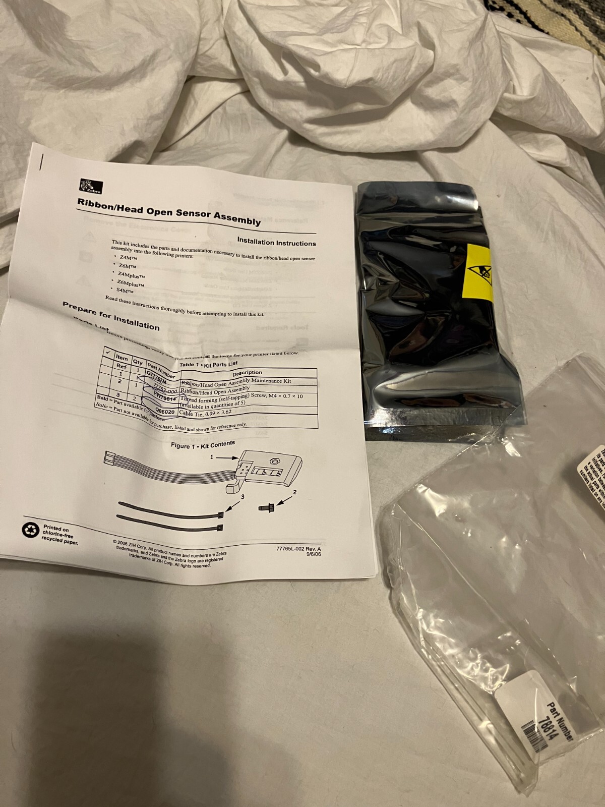 Zebra G77767M - Sensor: Ribbon Head Open - OEM New - Full kit - S4M ...