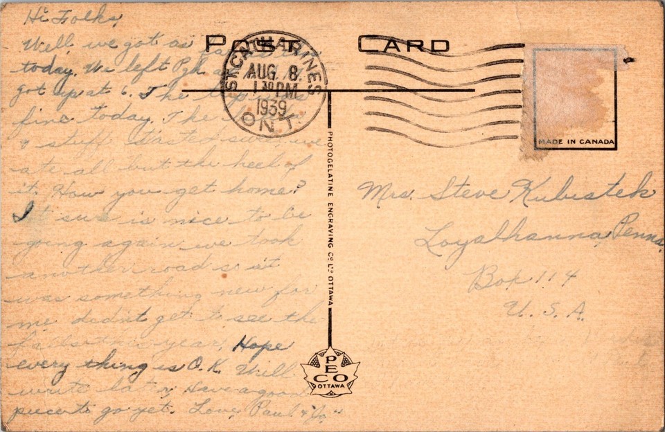 St Catherines Ontario Welland Hotel Postcard ON Posted 1939 | eBay