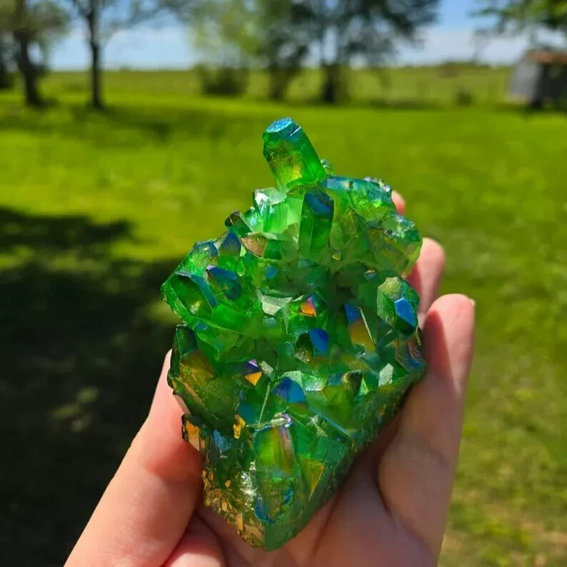 90G+ Rare Green Angel Aura Quartz Crystal Healing Cluster Titanium ...
