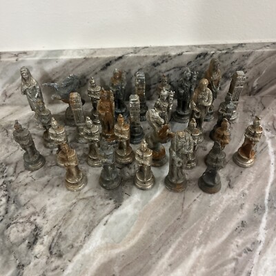 Vintage Cast Metal Maybe Lead Chess Set Romans Or Greek 28 Pieces | eBay