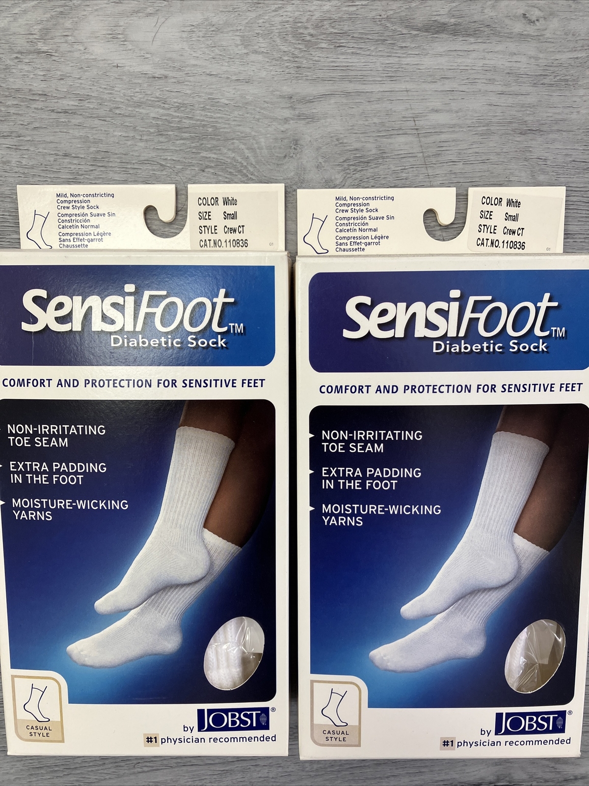 SensiFoot Diabetic Sock Small White Crew Style NEW! 2 Pair | eBay