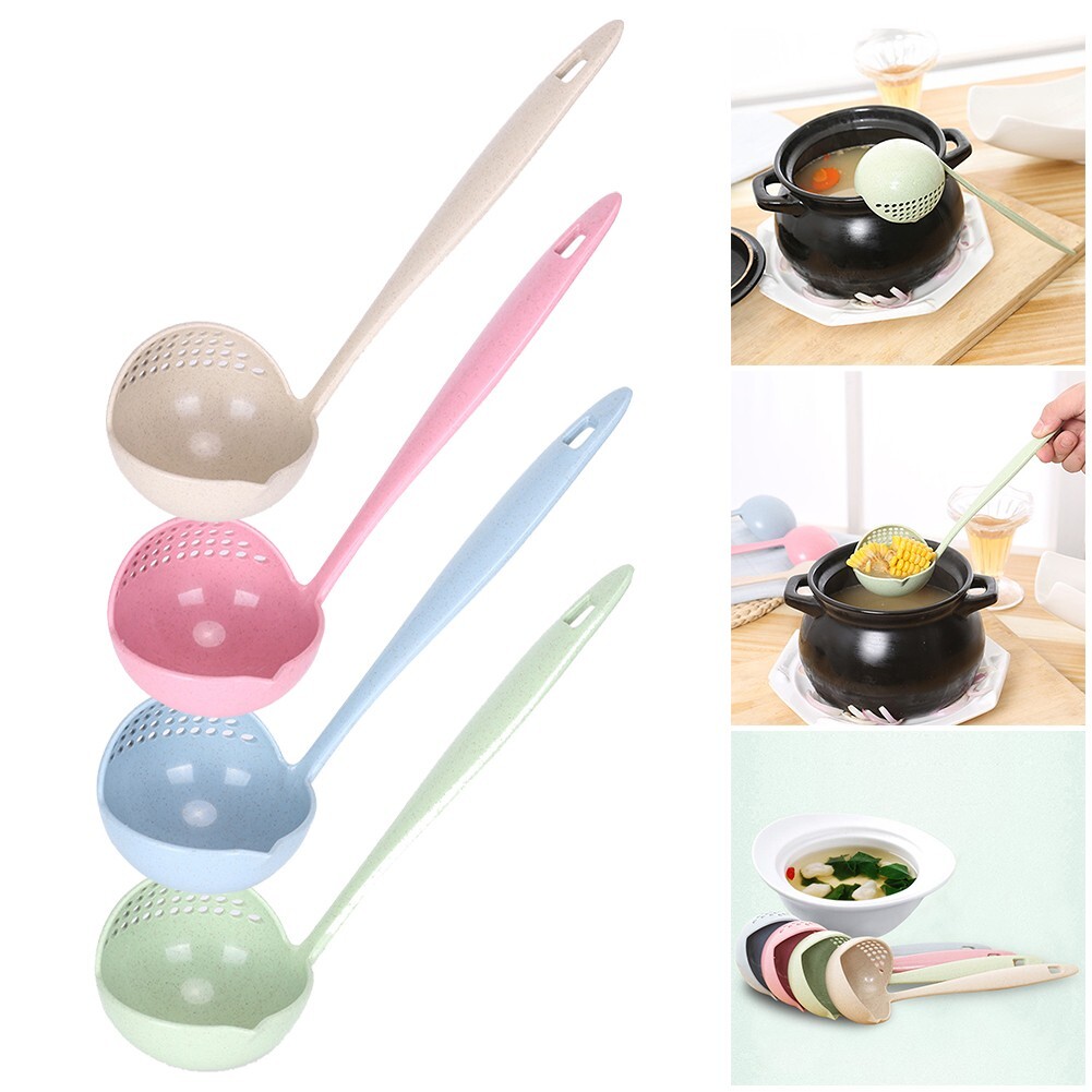 Kitchen Ladles Slotted Spoons Wheat Straw Heatproof Skimmer Strainer ...