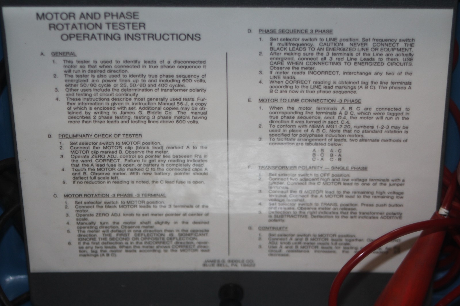 Biddle Megger Motor & Phase Rotation Tester 560060 | eBay