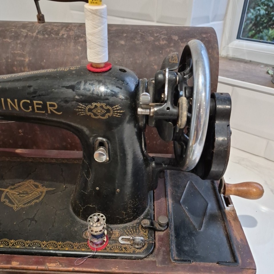 Singer 15k Vintage 1930 Hand Crank Sewing Machine Reto With Manual ...