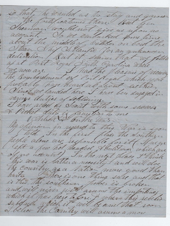 CIVIL WAR LETTER - 3rd NH Infantry - Bombardment Port Royal, SC - GREAT ...