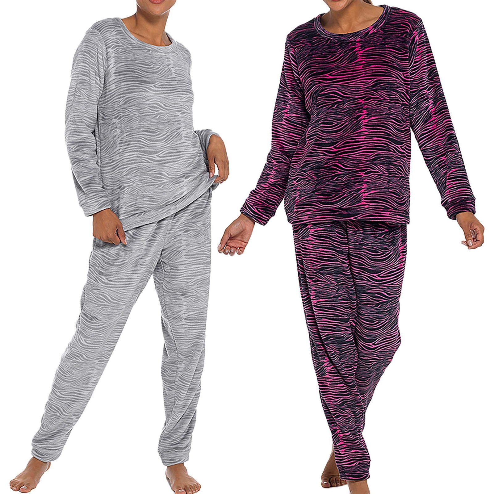 A2Z Ladies Flannel Fleece Lounge Set Zebra Print Top Bottom Nightwear ...