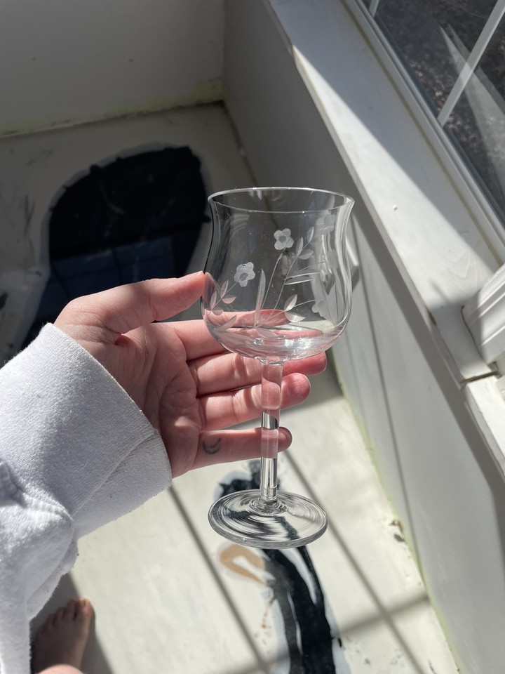 Vintage Romania Etched Glass Wine Goblets Floral Pattern Set Of 3 | eBay
