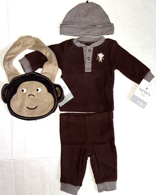 CARTERS 4 piece set brown/white/striped MONKEY motif size NEWBORN | eBay