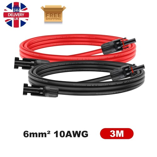 Solar Panel PV Cable DC Rated Black/Red 6mm²/4mm² Insulated Solar Wire ...
