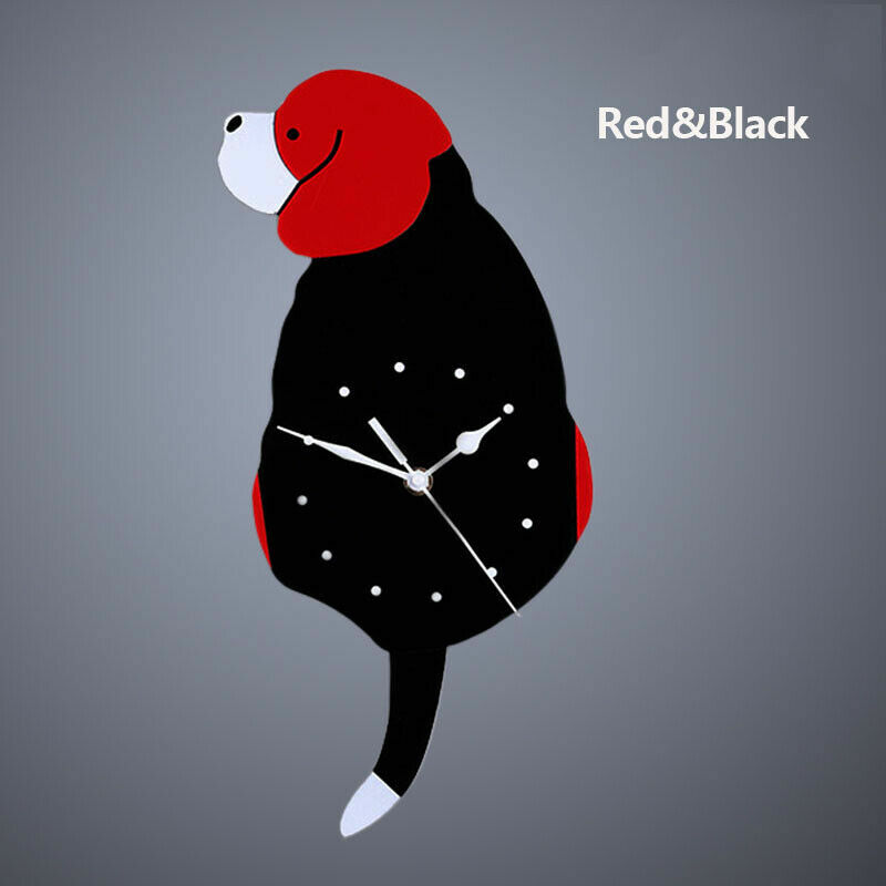 Silent Pendulum Clock Acrylic Swinging Tail Wall Clock Animal Dog Cat ...