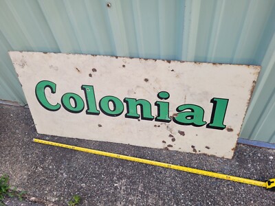 very rare Double Sided COLONIAL Gas Porcelain Sign service station oil ...